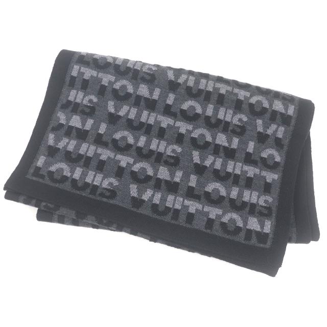 美品□LOUIS VUITTON ルイヴィトン M70911 エシャルプ LVスプリット ウール100％ ロゴ総柄 ストール マフラー アントラシット イタリア製