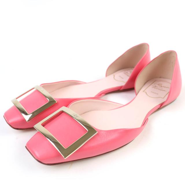 極美品☆ROGER VIVIER ロジェヴィヴィエ トランペットバレリーナ レザー フラットシューズ パンプス ピンク 36.5 イタリア製 レディース