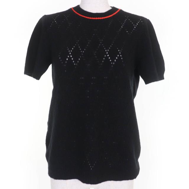 美品☆PRADA プラダ P24V63 ウール カシミヤ ショートスリーブ 半袖ニットトップス ブラック 40 イタリア製 正規品 レディース