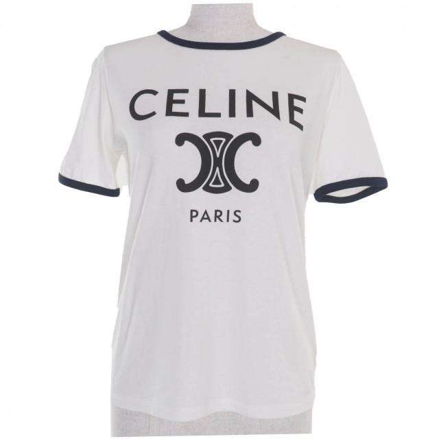 美品☆CELINE セリーヌ 2X872671Q コットン エディ期 CELINE PARIS トリオンフロゴプリント クルーネック 半袖Ｔシャツ XS 正規品