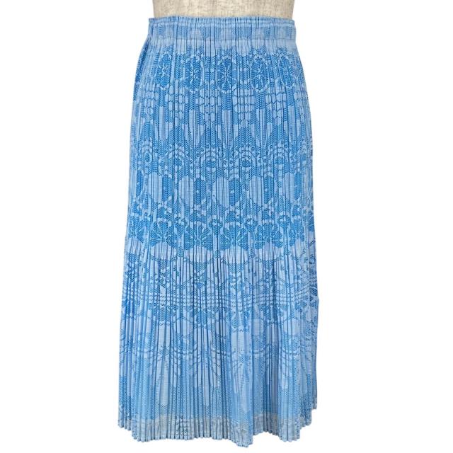 極美品▲PLEATS PLEASE プリーツプリーズ イッセイミヤケ PP11-JG721 総柄 ロング スカート ライトブルー 1 日本製 正規品 レディース