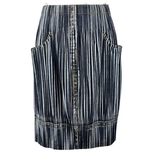 極美品▲PLEATS PLEASE プリーツプリーズ イッセイミヤケ PP01-JG594 デニム転写 タイトスカート マルチカラー 5 大き目サイズ 日本製