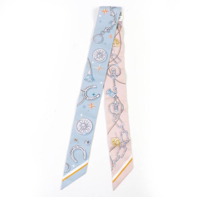 未使用品☆HERMES エルメス ツイリー CEST LA FETE セラフェット シルク100％ BLEU GLACIER/ROSE スカーフ 箱付き フランス製 レディース