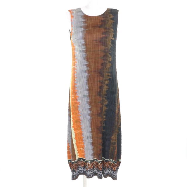 極美品★PLEATS PLEASE プリーツプリーズ イッセイミヤケ PP03-JH513 タイダイグラデーションプリント ノースリーブ ワンピース 3 正規品