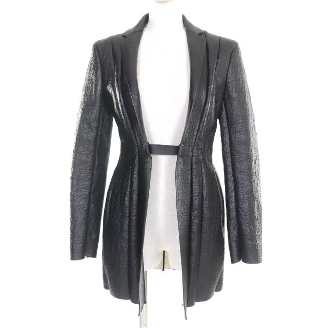 良品★CELINE セリーヌ 2 5G89 3765 カットオフ プリーツデザイン ラムレザー ジャケット ブラック 36 イタリア製 正規品 レディース