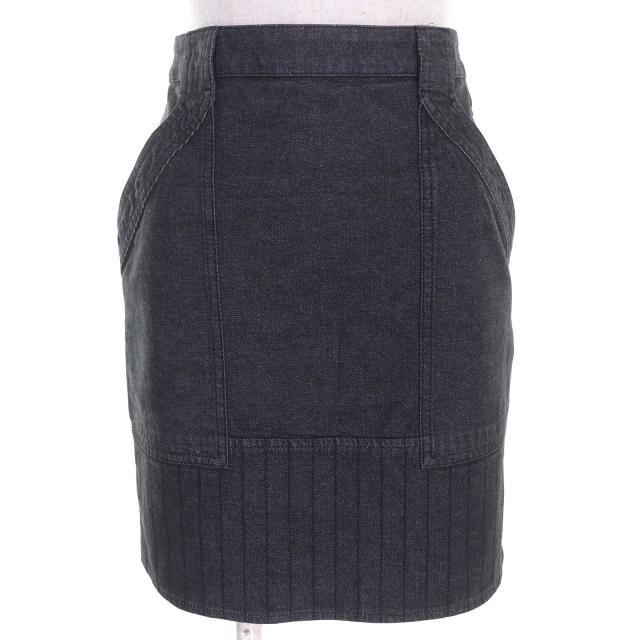 極美品△HERMES エルメス 22SS 2E0350DQ セリエボタン ロゴレザーパッチ デニム ミニスカート グレー系 34 イタリア製 正規品 レディース