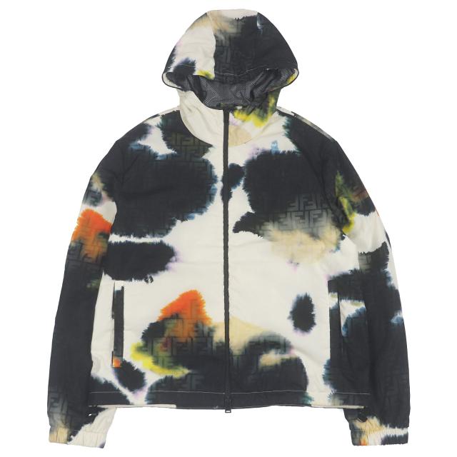 美品□FENDI フェンディ 2022年製 FAA888 FFロゴ ズッカ ペイントデザイン 中綿ジャケット アイボリー系 50 イタリア製 正規品 メンズ