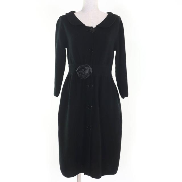 美品☆Christian Dior クリスチャンディオール 1C24801GM528 コットン100％ レザー使い ニットコート ブラック 40 正規品 レディース