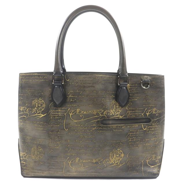 極美品▼BERLUTI ベルルッティ トゥジュール スクリットレザー カリグラフィ ゴールデンパティーヌ トートバッグ 保存袋付き メンズ