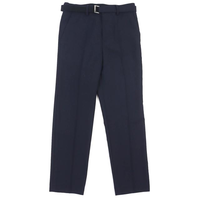 極美品△Sacai サカイ 24-03274M Suiting Pants ウール混 センタープリーツ ベルテッドパンツ ネイビー 1 日本製 正規品 メンズ オススメ