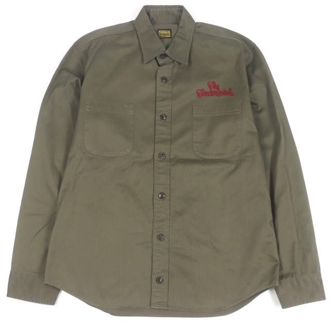 【ドンドン見直し】美品□TENDERLOIN テンダーロイン コットン100％ 刺繍 エンブロイダリー ワークシャツ 長袖シャツ カーキ M 日本製