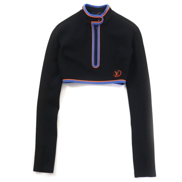 未使用品◇LOUIS VUITTON ルイヴィトン 23SS ヴィヴィドトリムロングスリーブトップ クロップド トップス ブラック 34 イタリア製 正規品
