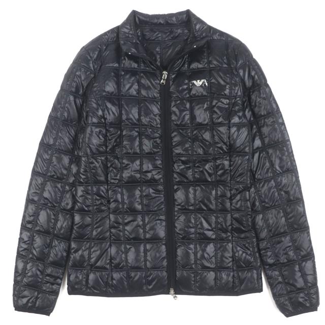 極美品▼EMPORIO ARMANI エンポリオ アルマーニ 6Z2BE5 中綿カシミヤ100% Cashmere flakes ロゴプリント ZIP ジャケット S 正規品 メンズ