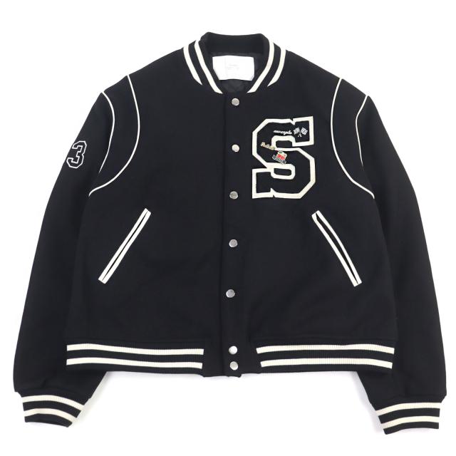 【ドンドン見直し】良品○STAMPD スタンプド 18SS SQUAD JACKET 刺繍 ピンバッジ付 バイカラー スタジャン ブラック ホワイト XL メンズ