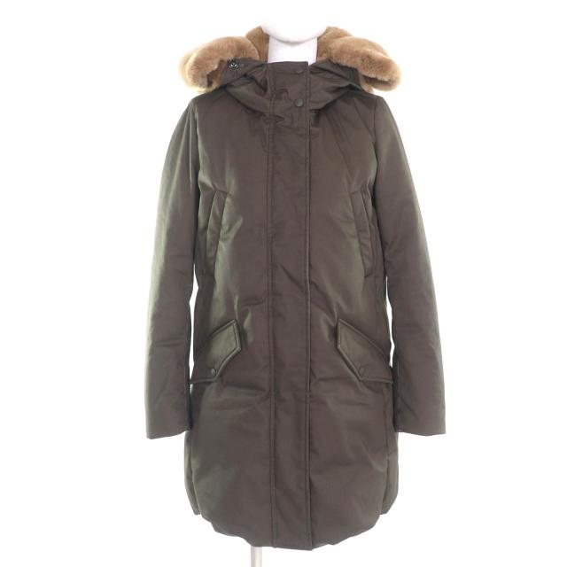 美品★WOOLRICH ウールリッチ WWOU0351 COCOON PARKA ラビットファー・フード付 比翼仕立て ダウンコート カーキ XS 正規品 レディース