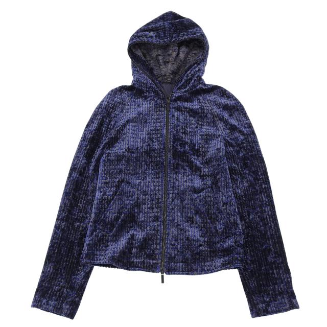 美品▲EMPORIO ARMANI エンポリオ アルマーニ Z1R330 Z1842 ベロア Wジップアップ パーカー フーディー ネイビー系 44 正規品 メンズ