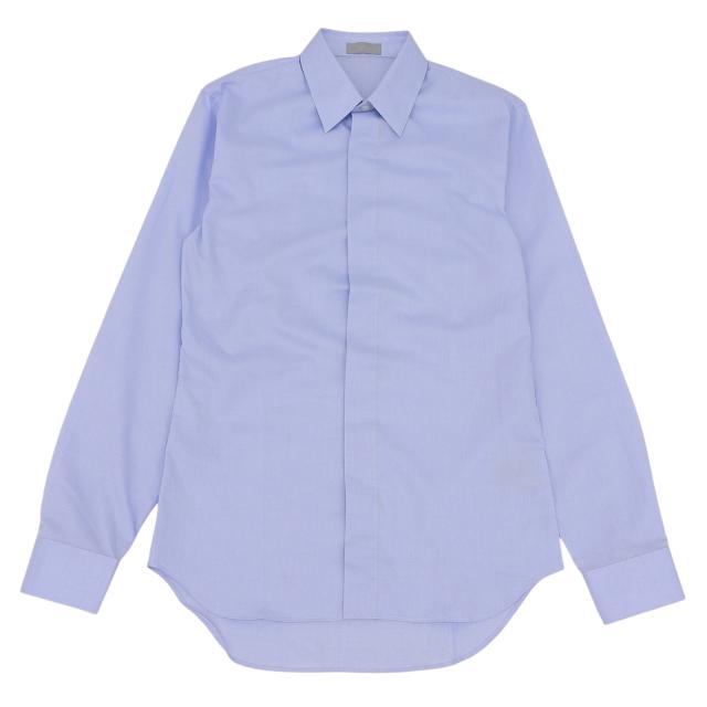 極美品▲DIOR ディオール オム 013C502A4771 コットン100％ 比翼仕立て 長袖シャツ カッターシャツ ライトブルー 37 伊製 正規品 メンズ