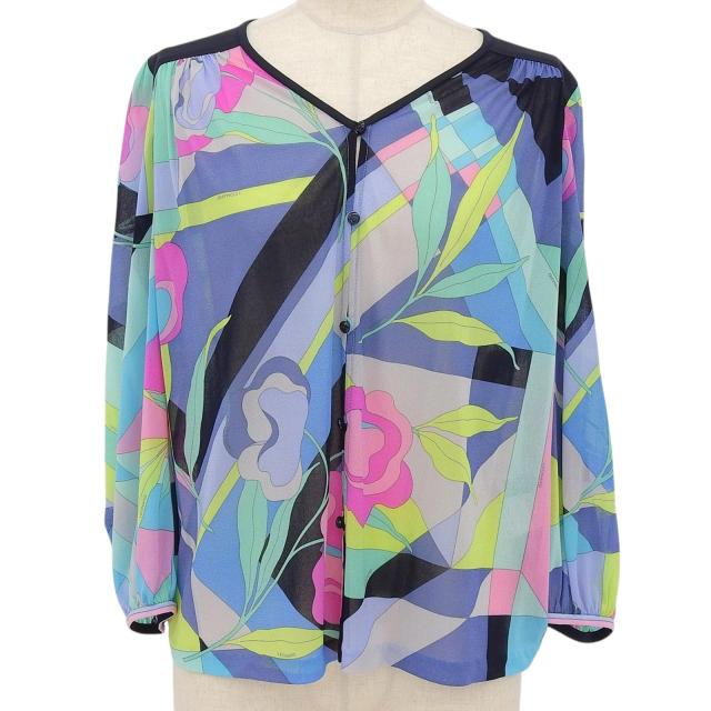 極美品▲LEONARD FASHION レオナール ファッション 花柄 7分袖 シフォン カーディガン マルチ 3 日本製 正規品 レディース