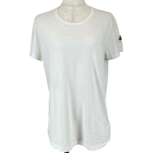 美品▲MONCLER モンクレール 23SS MAGLIA MANICA CORTA コットン100％ ロゴワッペン付き 半袖Ｔシャツ ホワイト M 正規品 レディース