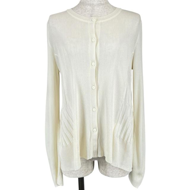 極美品▲FOXEY フォクシー 43582 ロゴボタン付き クルーネック 長袖 カーディガン アイボリー 38 日本製 正規品 レディース