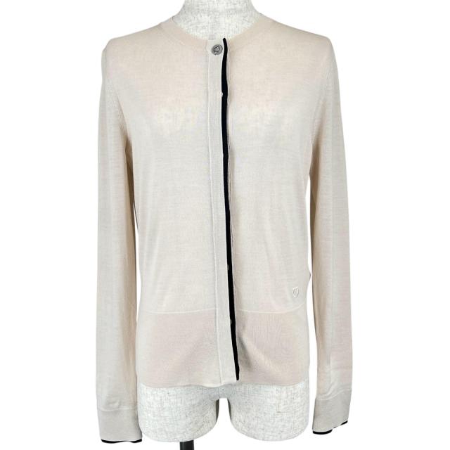 美品▲Salvatore Ferragamo サルヴァトーレフェラガモ ウール100％ ガンチーニ刺繍 ニットカーディガン ピンクベージュ S 伊製 正規品