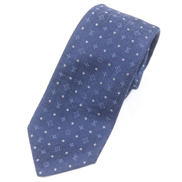 極美品□LOUIS VUITTON ルイヴィトン M75979 クラヴァット・ドッツ モノグラム シルク100％ ネクタイ ネイビー 箱付き イタリア製 メンズ