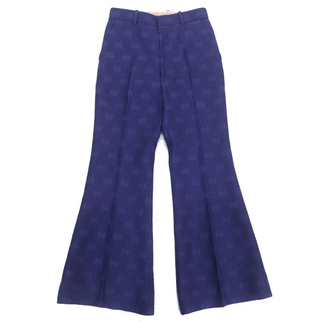 極美品△GUCCI グッチ 611284 ウール シルク GG柄 ブーツカット フレア スラックス パンツ ネイビー 40 イタリア製 正規品 レディース