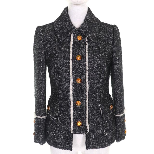 未使用品△DOLCE&GABBANA ドルチェ＆ガッバーナ F28PGT 黒タグ 裏地フローラルプリント ロゴボタン ツイード ジャケット 36 正規品 伊製