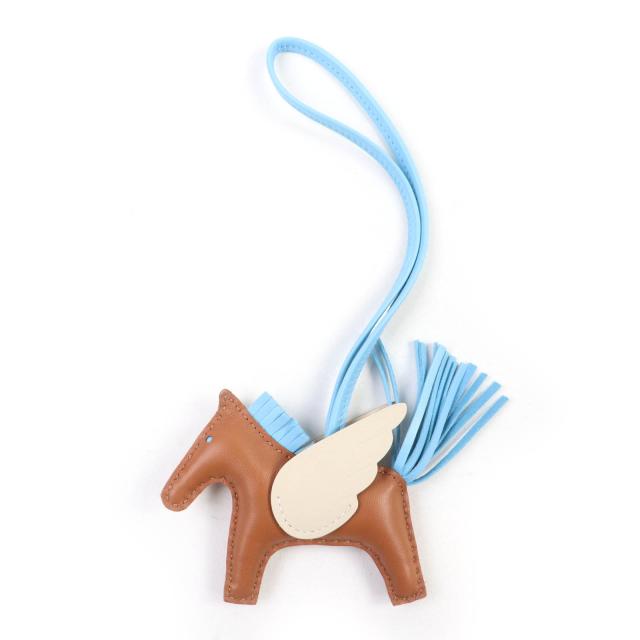 極美品★HERMES エルメス ロデオチャーム ペガサス PM ゴールド/セレステ/クレ アニョーミロ バッグチャーム K刻印 箱付き フランス製