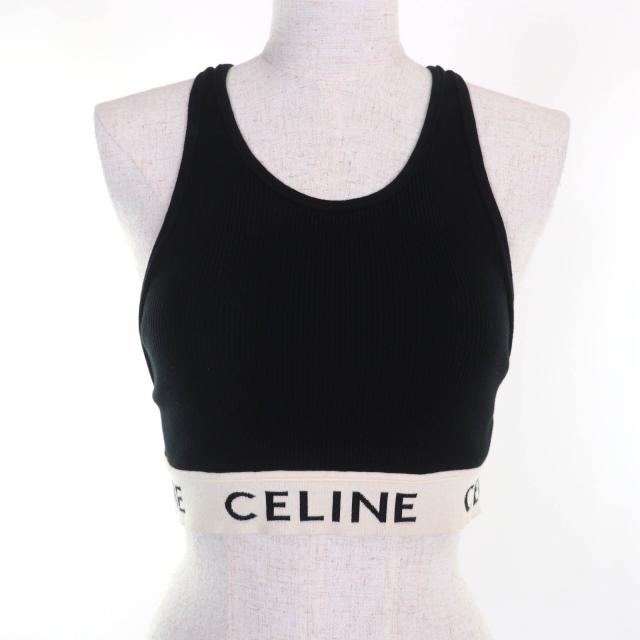 美品★CELINE セリーヌ 2A68L372N アスリート ブラ / メッシュ ロゴデザイン トップス ブラック / クリーム S イタリア製 正規品