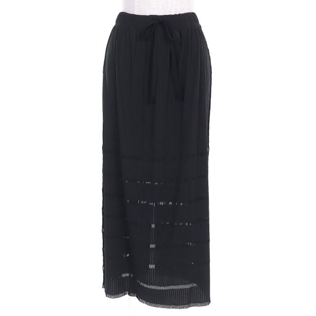 極美△PLEATS PLEASE プリーツプリーズ イッセイミヤケ PP55LG911 パンチング切替デザイン ロングスカート 3 ブラック 日本製 レディース