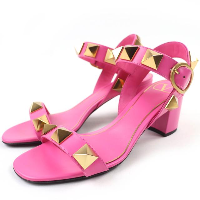 未使用品☆Valentino Garavani ヴァレンティノガラヴァーニ XW2S0CR2 ロックスタッズ レザー サンダル ピンク 37.5 伊製 レディース