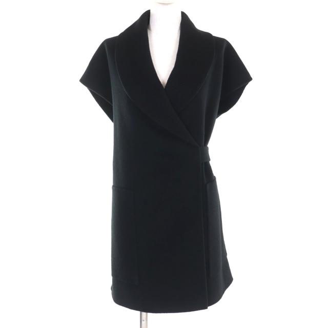 未使用品◇HERMES エルメス 2023年製 3H0141DA カシミヤ100％ レザー使い ベルトデザイン ロングジレ ベスト 黒 34 フランス製 正規品