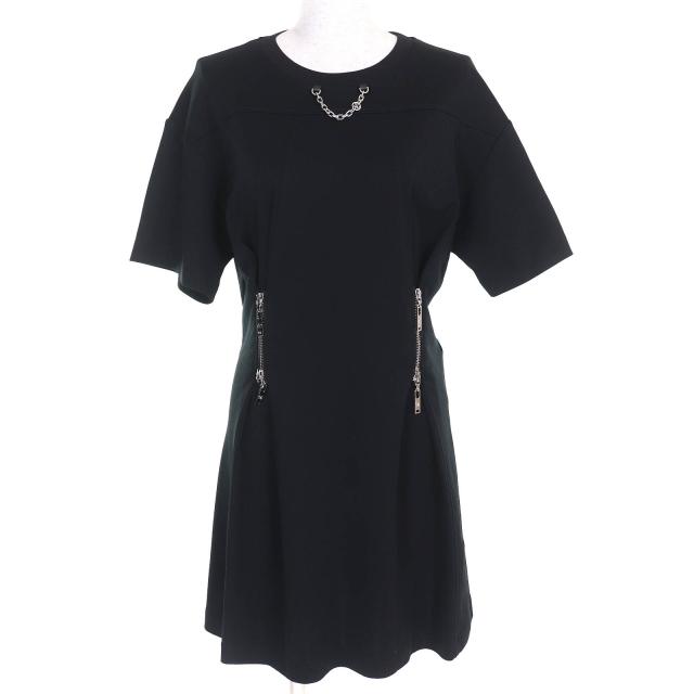 極美品△LOUIS VUITTON ルイヴィトン 25SS コットン100％ LVロゴチェーン ジッパー ウエスト 半袖 Tシャツ ドレス ワンピース S 正規品