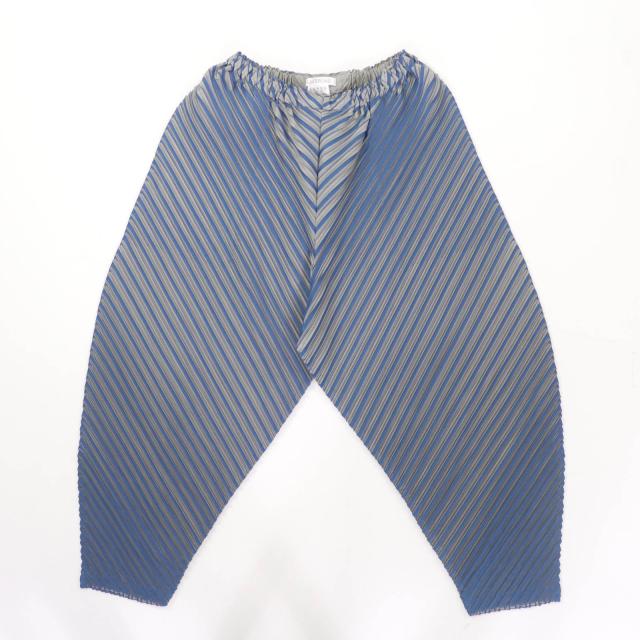 極美品★PLEATS PLEASE プリーツプリーズ イッセイミヤケ PP43-JF722 斜めプリーツ サルエルパンツ ブルー グレー 1 日本製 正規品