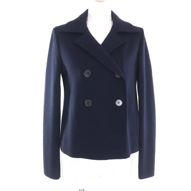 美品★JIL SANDER ジルサンダー JSPL757039 ウール100％ ダブルブレスト ニット ジャケット ネイビー 34 イタリア製 正規品 レディース