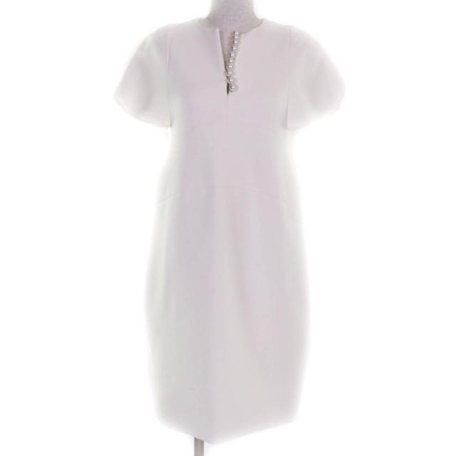 極美品★YOKO CHAN ヨーコチャン 2021年製 YCD-221-769 Fパール付 フレンチスリーブ ワンピース ホワイト 36 日本製 正規品 レディース