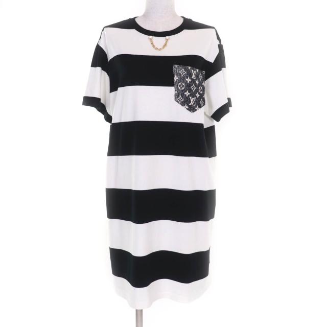 極美品★LOUIS VUITTON ルイヴィトン 23SS 1AAUOX コットン100％ デニムモノグラムポケット　 Tシャツ ワンピースMサイズ相当 正規品