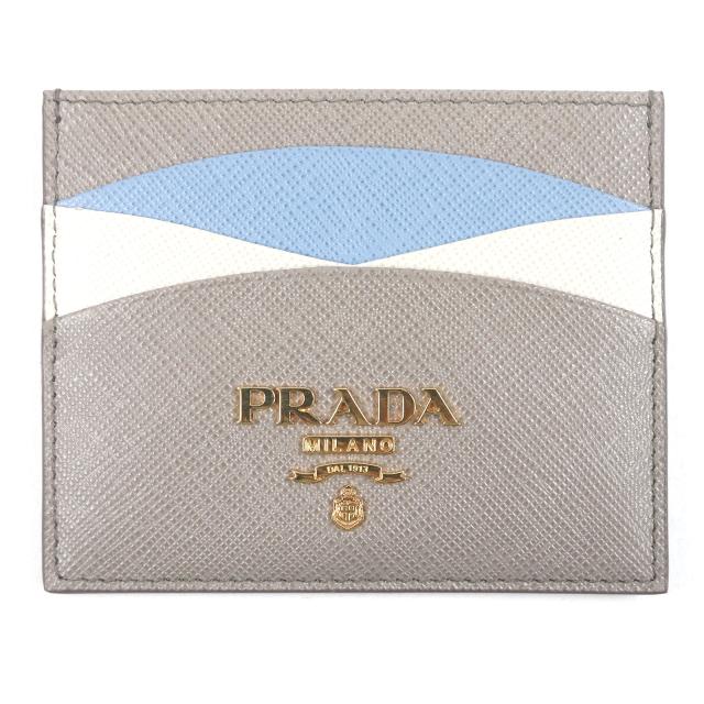 極美品□PRADA プラダ 1MC025 サフィアーノレザー メタルロゴ パスケース 名刺入れ カードケース ベージュ 箱付き イタリア製 メンズ