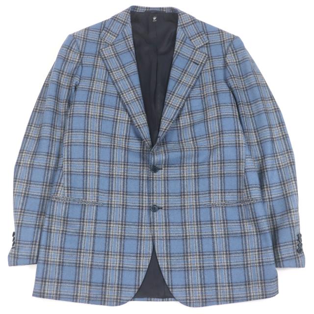 極美品□Cicio チッチオ タータンチェック シングル テーラードジャケット ブレザー ブルー メンズLサイズ相当 ハンガー付き メンズ