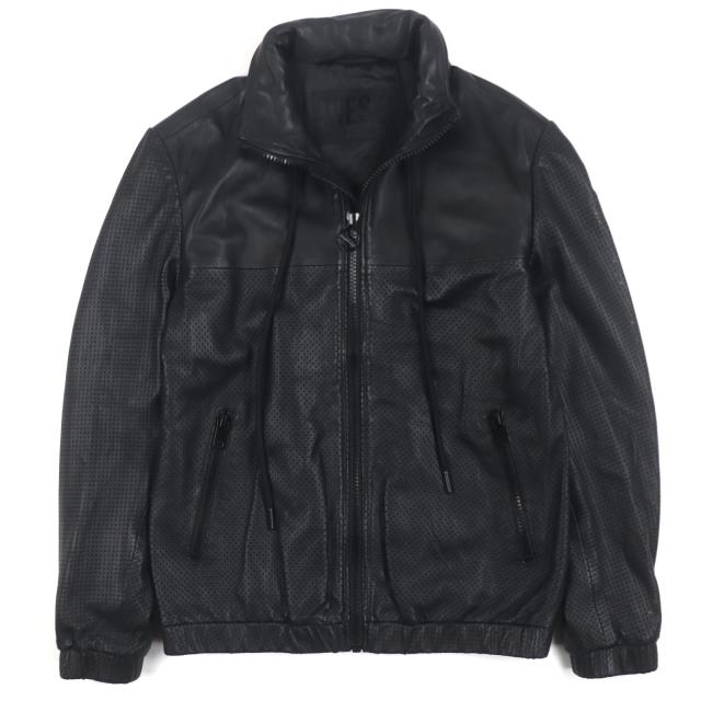 【ドンドン見直し】美品▼DIESEL ディーゼル シープスキン パンチング フード入り ジップアップ ブルゾン レザージャケット S 正規品