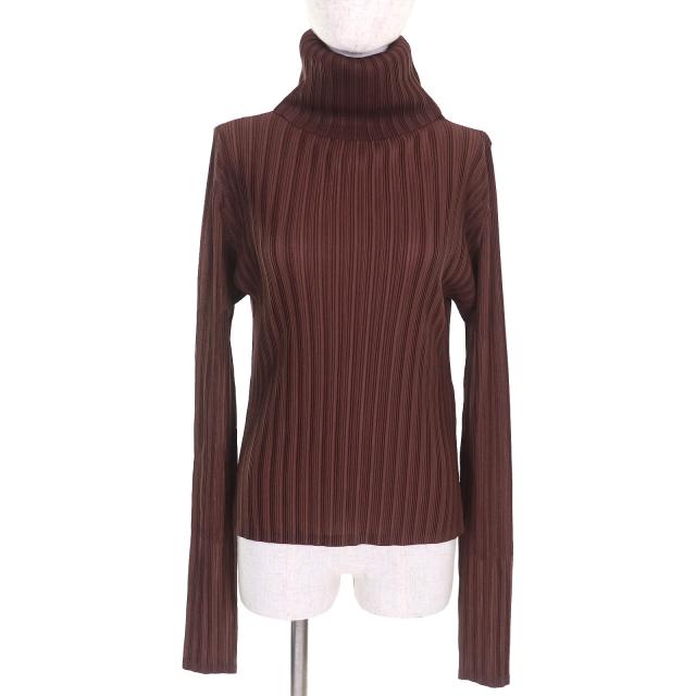極美品△PLEATS PLEASE プリーツプリーズ イッセイミヤケ PP01-FK315 タートルネック 長袖トップス ブラウン 3 日本製 正規品 レディース