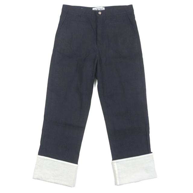 【ドンドン見直し】美品▼LOEWE ロエベ H2152220BO フィッシャーマン アナグラムボタン 革パッチ ロールアップ デニムパンツ 40 正規品