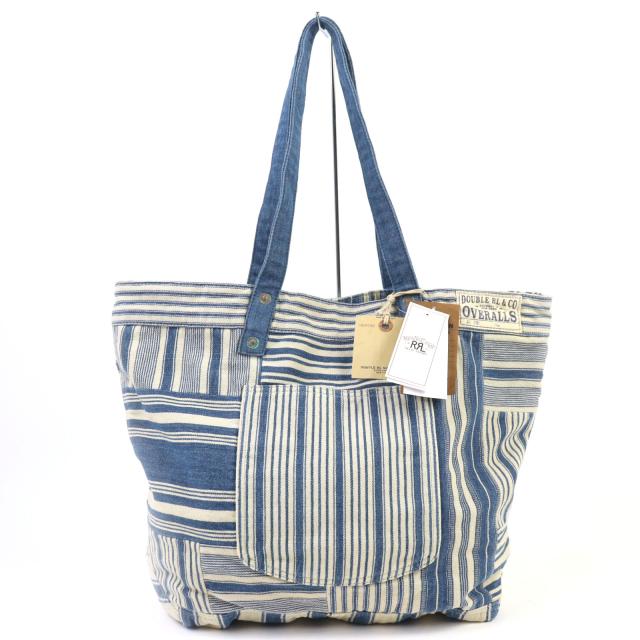 未使用品◇RRL ダブルアールエル 25SS インディゴ ストライプド パッチワーク トートバッグ 本藍染め ウォッシュ加工 ブルー 定価86900円