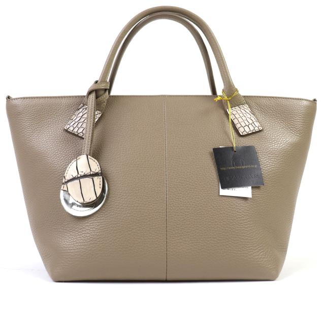 未使用品◇BEAUGRAND ボーグラン クロコ使い ロゴチャーム・キーリング付 2WAY レザー ショルダーバッグ トートバッグ グレー レディース