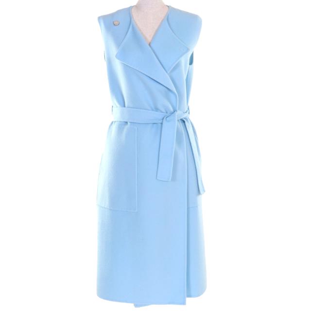 極美品◇HERMES エルメス ベビーカシミヤ100％ セリエボタン・ベルト付き ベスト コート ライトブルー 34 イタリア製 レディース