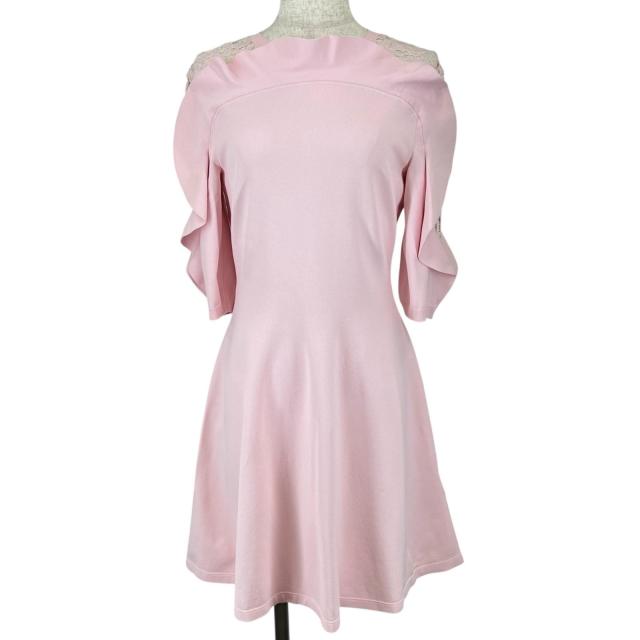 美品▲VALENTINO ヴァレンティノ QB2KD07343K レース切り替え ワンピース ドレス ピンク M イタリア製 正規品 レディース