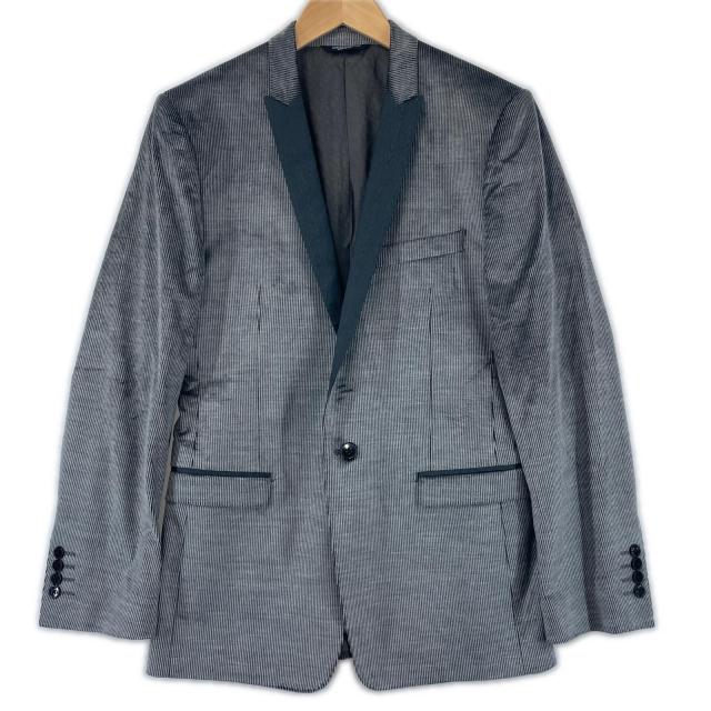 極美品▲DOLCE&GABBANA ドルチェ＆ガッバーナ GOLD シルク混 ナローラペル シングル  テーラードジャケット グレー 44 伊製 正規品