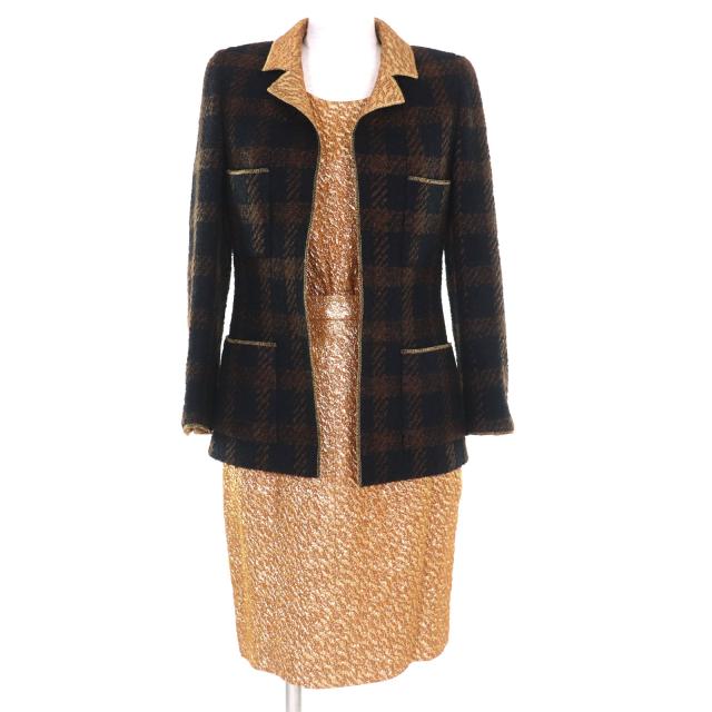 極美品◇シャネルブティック ヴィンテージ 96A P08499/P08497 グリポアボタン 3Pスーツ セットアップ ジャケット36/インナー・スカート38