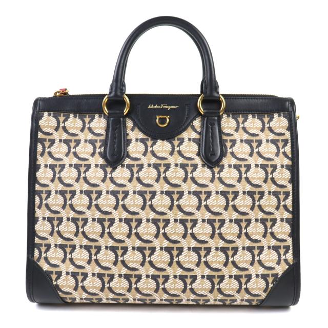 極美品◇Salvatore Ferragamo サルヴァトーレフェラガモ レザー キャンバス ガンチーニ金具付 2way ショルダー/ハンドバッグ イタリア製